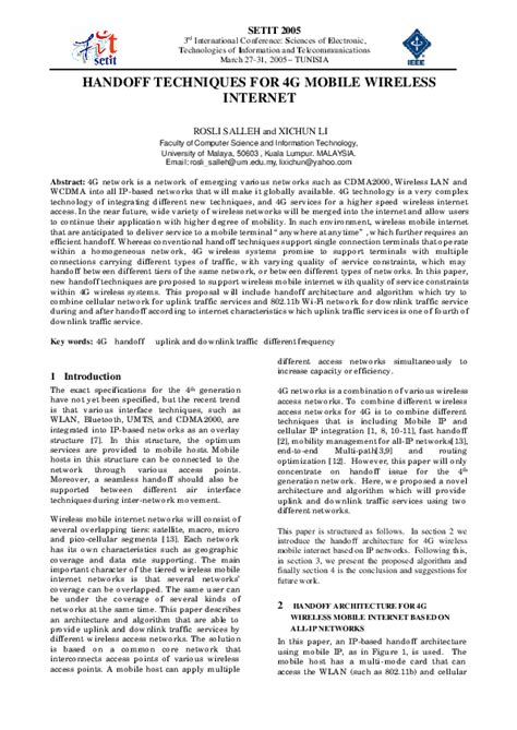 Pdf Handoff Techniques For 4g Mobile Wireless Internet
