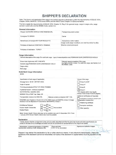 Shippers Declaration Pdf