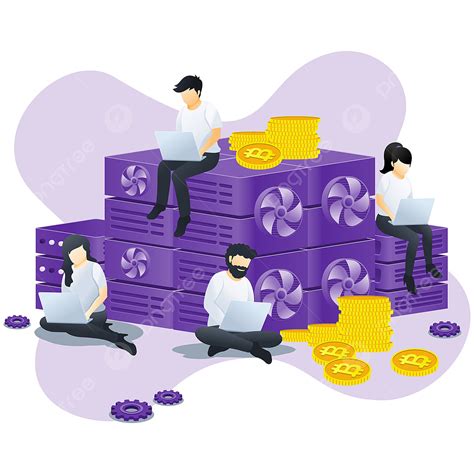 Blockchain Bitcoin Mining Vector Art Png Cryptocurrency Mining Concept With People Working