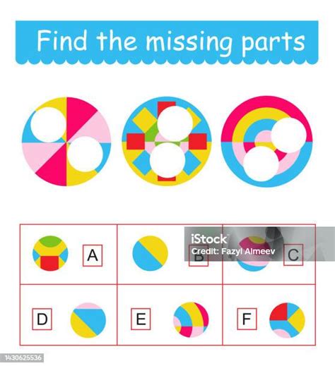 마인드 게임 어린이를위한 논리 개발을위한 작업 누락 된 조각을 찾으십시오 벡터 일러스트 레이 션 0명에 대한 스톡 벡터 아트 및