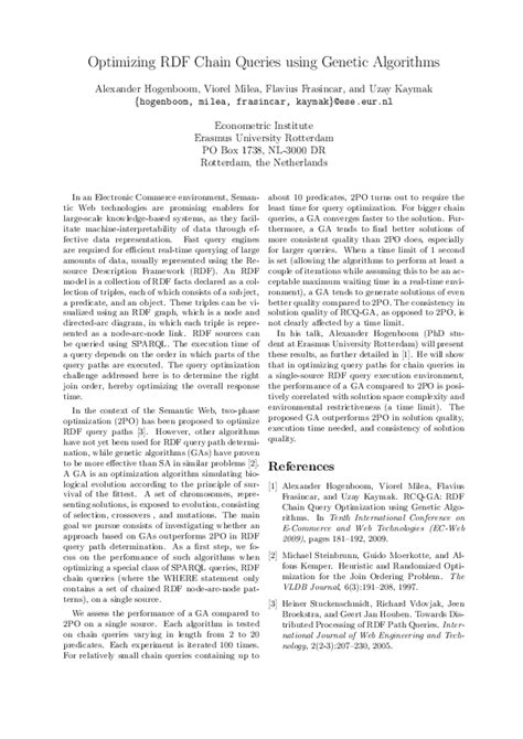 Pdf Optimizing Rdf Chain Queries Using Genetic Algorithms