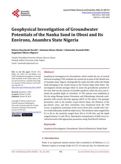 Pdf Geophysical Investigation Of Groundwater In Obosi