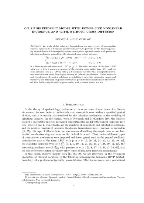 Pdf On An Sis Epidemic Model With Power‐like Nonlinear Incidence And With Without Cross‐diffusion