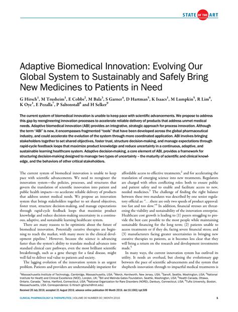 Pdf Adaptive Biomedical Innovation Evolving Our Global System To Sustainably And Safely Bring