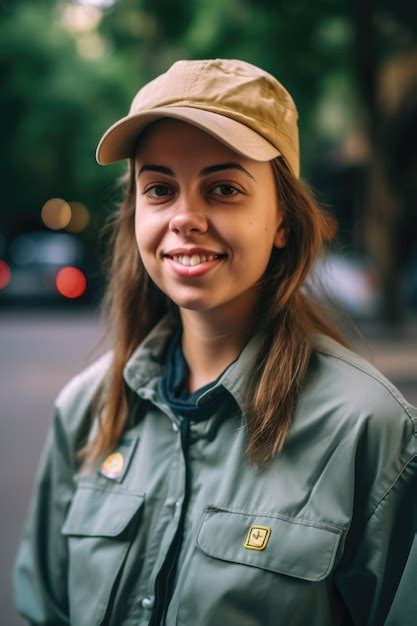 Premium Ai Image Portrait Of A Young Female Tour Guide Outside Created With Generative Ai