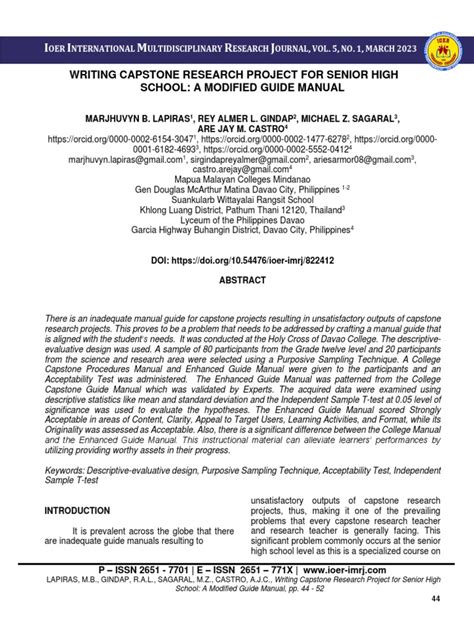 Writing Capstone Research Project For Senior High School A Modified Guide Manual Pdf Science