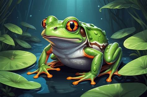 손으로 그린 개구리 만화 일러스트레이션 프리미엄 사진