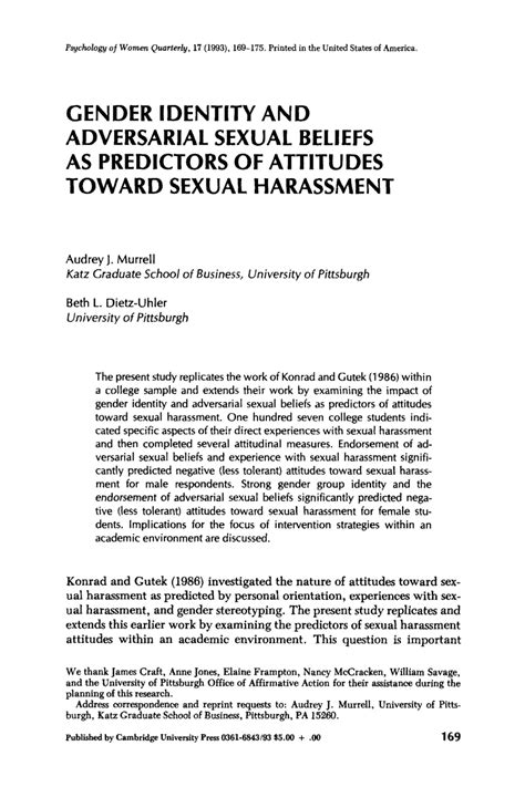 Pdf Gender Identity And Adversarial Sexual Beliefs As Predictors Of