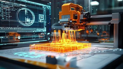 Futuristic 3d Printer Creating Hologram Model In Laboratory Stock Video