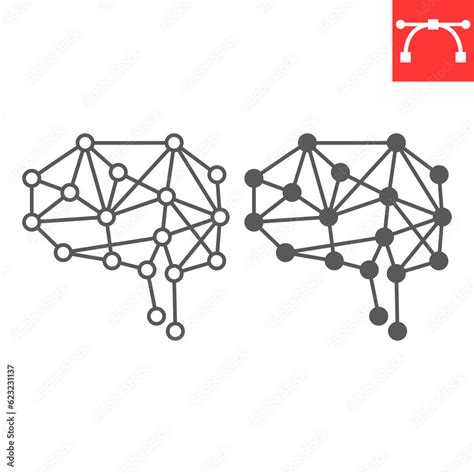 Neural Network Line And Glyph Icon Technology And Artificial Intelligence Ai Brain Concept