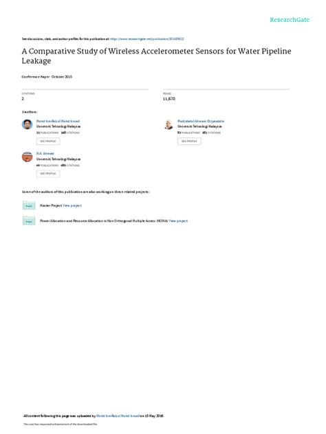 A Comparative Study Of Wireless Accelerometer Sensors For Water Pipeline Leakage Pdf Leak