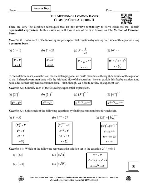 Common Core Algebra 1 Worksheets