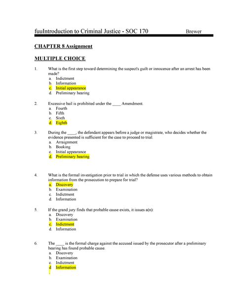 Chapter 8 Assignment Fuuintroduction To Criminal Justice Soc 170