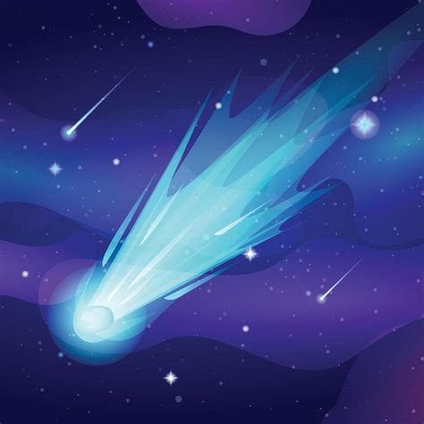 Sparkling Comet Falls With Blue Speed Trail In Sky Space Cartoon
