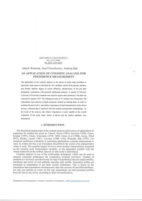 Pdf An Application Of Conjoint Analysis For Preference Measurement