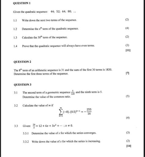 Solved Question 1 Given The Quadratic Sequence