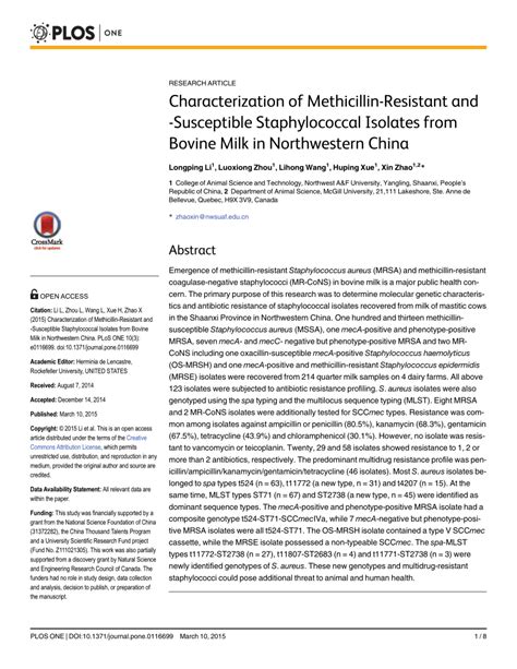 Pdf Characterization Of Methicillin Resistant And Susceptible Staphylococcal Isolates From