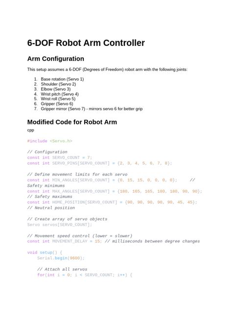 6 Dof Robot Arm Controller Pdf Arm String Computer Science