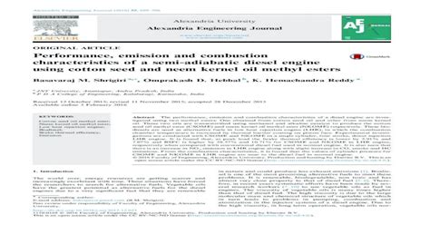 Pdf Performance Emission And Combustion Characteristics Of A · Neem Kernel Oil Methyl