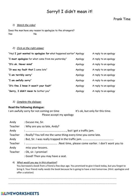 Apologizing Worksheet Live Worksheets Worksheets Library