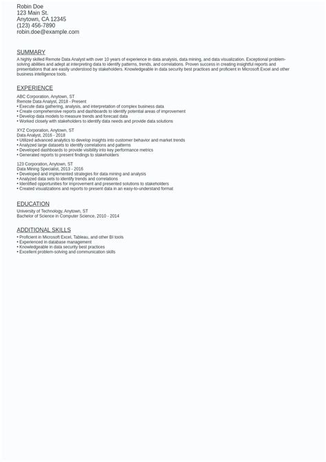 remote data analyst resume sample template free download ziprecruiter