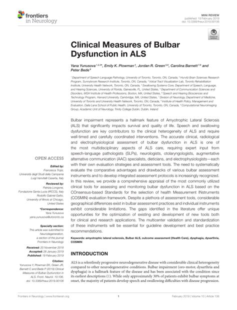Pdf Clinical Measures Of Bulbar Dysfunction In Als