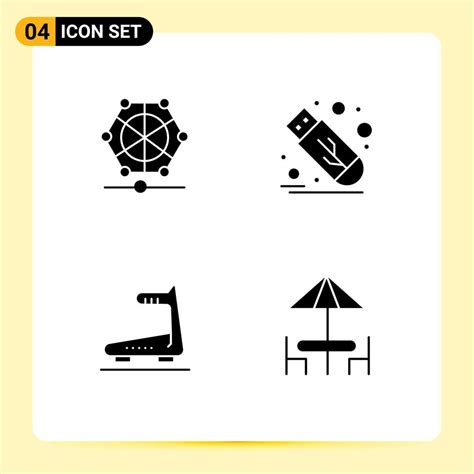 4 Thematic Vector Solid Glyphs And Editable Symbols Of Machine Running Data Stick Treadmill