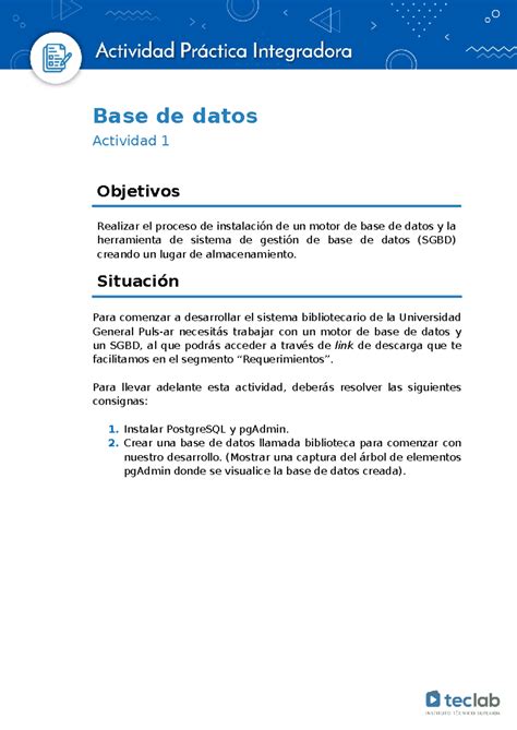 api 1 base de datos base de datos actividad 1 objetivos realizar el