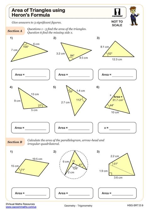 Area Of Triangles Using Herons Formula Worksheet Fun And Engaging