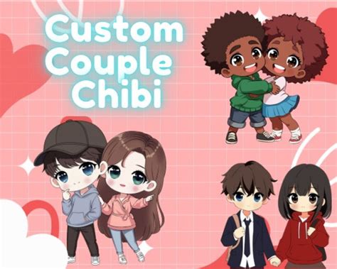 Custom Chibi Couple Drawing Cute Personalized Anime Style