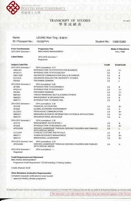 Academic Transcript 2 Pdf