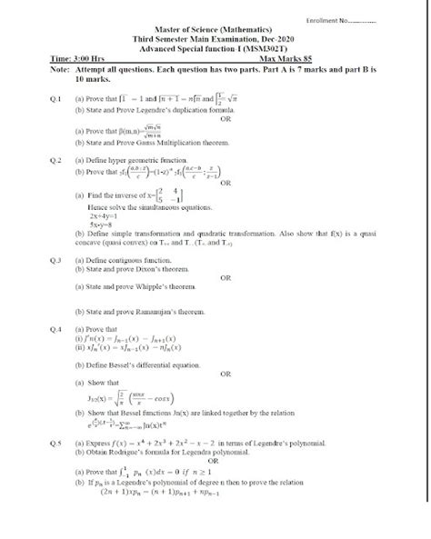 Dr A P J Abdul Kalam University Msc Iii Sem Mathematics Advanced Special Function I Msm302t