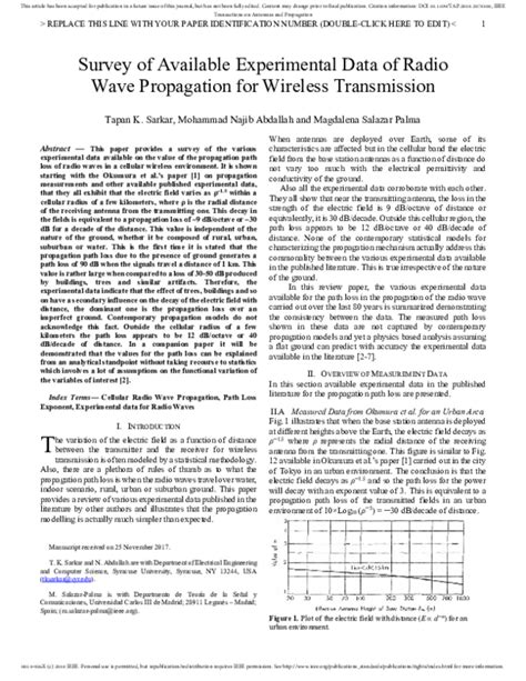 Pdf Survey Of Available Experimental Data Of Radio Wave Propagation For Wireless Transmission