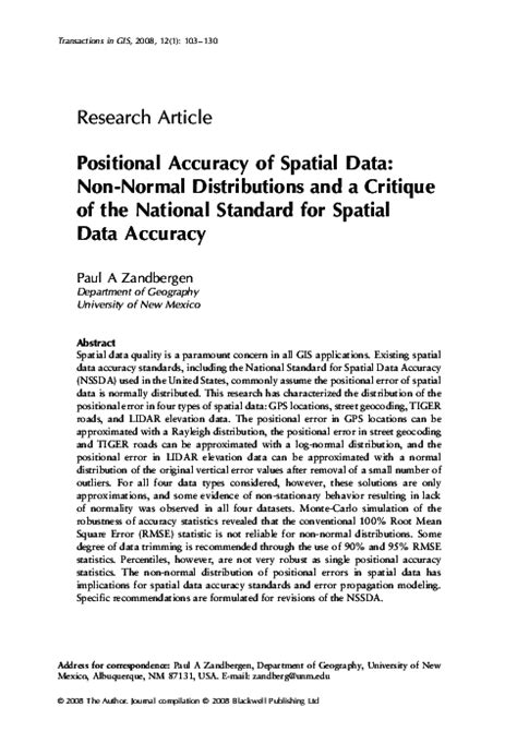 Positional Accuracy Of Spatial Data Non Normal Distributions And A