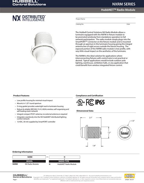 Nx Hubb Net Radio Module Specification Sheet