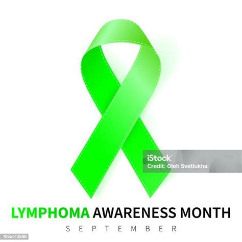 림프 종 인식 달입니다 현실적인 라임 그린 리본 기호입니다 의료 디자인입니다 벡터 일러스트 레이 션 9월에 대한 스톡 벡터 아트