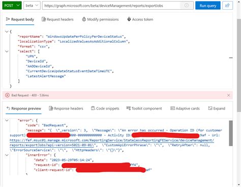 intune s reports export graph api is not working for some of export
