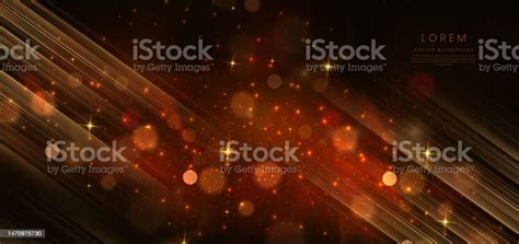 조명 효과가 있는 짙은 갈색 배경에 추상적으로 빛나는 금색 선이 있고 텍스트를 위한 복사 공간으로 반짝입니다 고급스러운 디자인