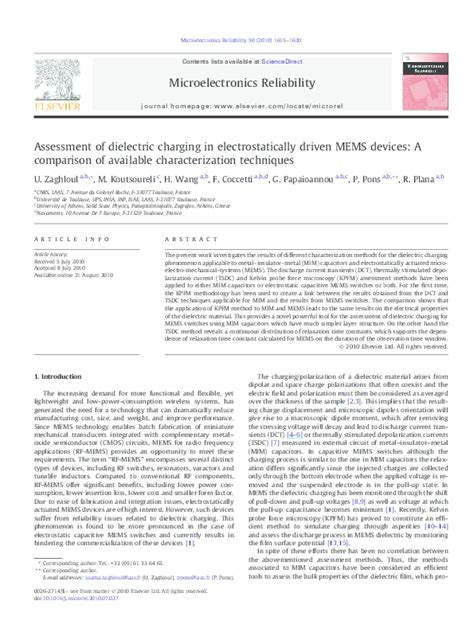 Pdf Assessment Of Dielectric Charging In Electrostatically Driven Mems Devices A Comparison