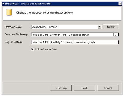 Creating A New Sql Server Configuration Database Using The Web Services Provider