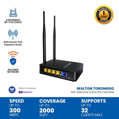 Walton Toronggo Wifi Wireless N Router 300mbps 5 Dbi 2 Antena Supports 64 128 Bits Wep Wpa