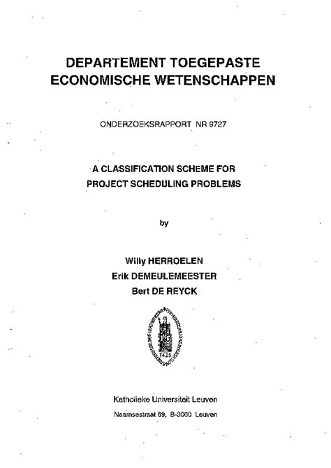 Pdf A Classification Scheme For Project Scheduling Problems