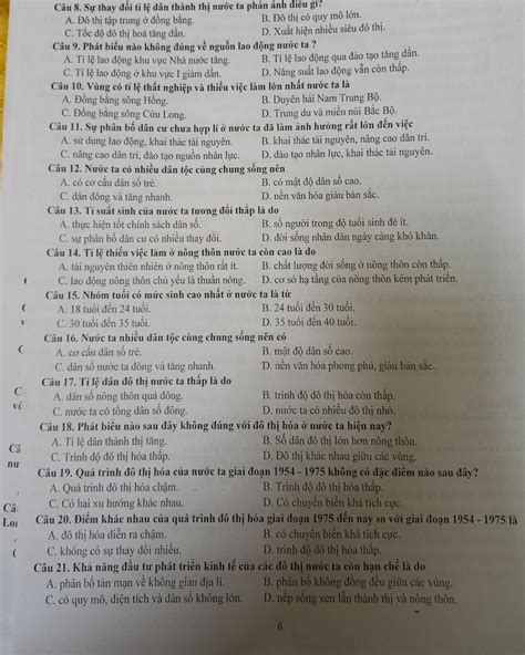 Câ Lo ( C vi ( V C Cá nu 1 ( Câu 8. Sự thay đổi tỉ lệ dân thành thị ...