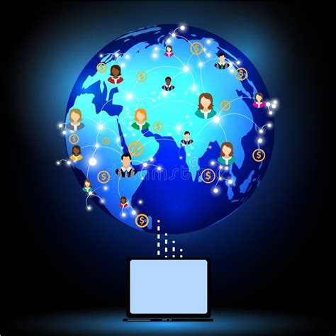 Global Connections Concept In Cloud And Back Blue Flat Line