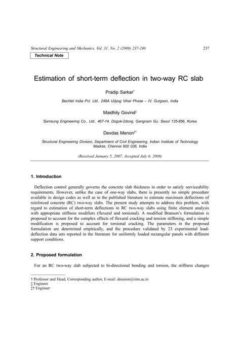 pdf estimation of short term deflection in two way rc slab