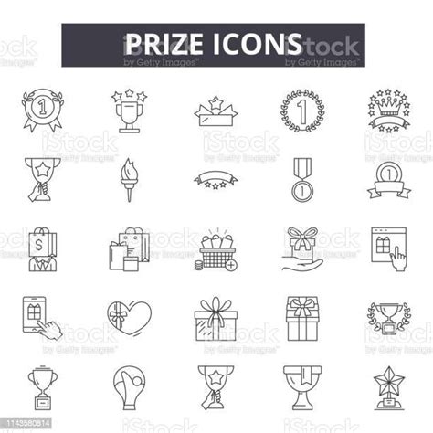 상금 라인 아이콘 기호 설정 벡터 상금 개요 컨셉 일러스트 수상 우승 대회 첫 승리 Championship에 대한 스톡 벡터 아트 및 기타 이미지 Istock