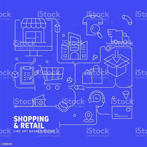 쇼핑 및 소매 관련 라인 스타일 배너 디자인 웹 페이지 헤드 라인 브로셔 연례 보고서 및 책 표지 0명에 대한 스톡 벡터 아트 및 기타 이미지 Istock