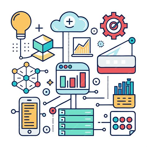Illustration Of A Cloud Computing System With Various Icons And Data
