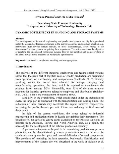 Pdf Dynamic Bottlenecks In Handling And Storage Systems