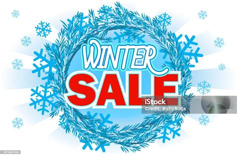 겨울 판매블루 환 가문비나무에 텍스트 배너 겨울 판매입니다 새 해 판매입니다 벡터 일러스트입니다 12월에 대한 스톡 벡터 아트 및 기타 이미지 Istock